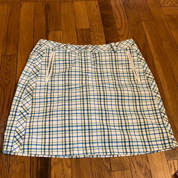 Skirts | Nivo White Blue And Yellow Plaid Skort Size 4 | Poshmark